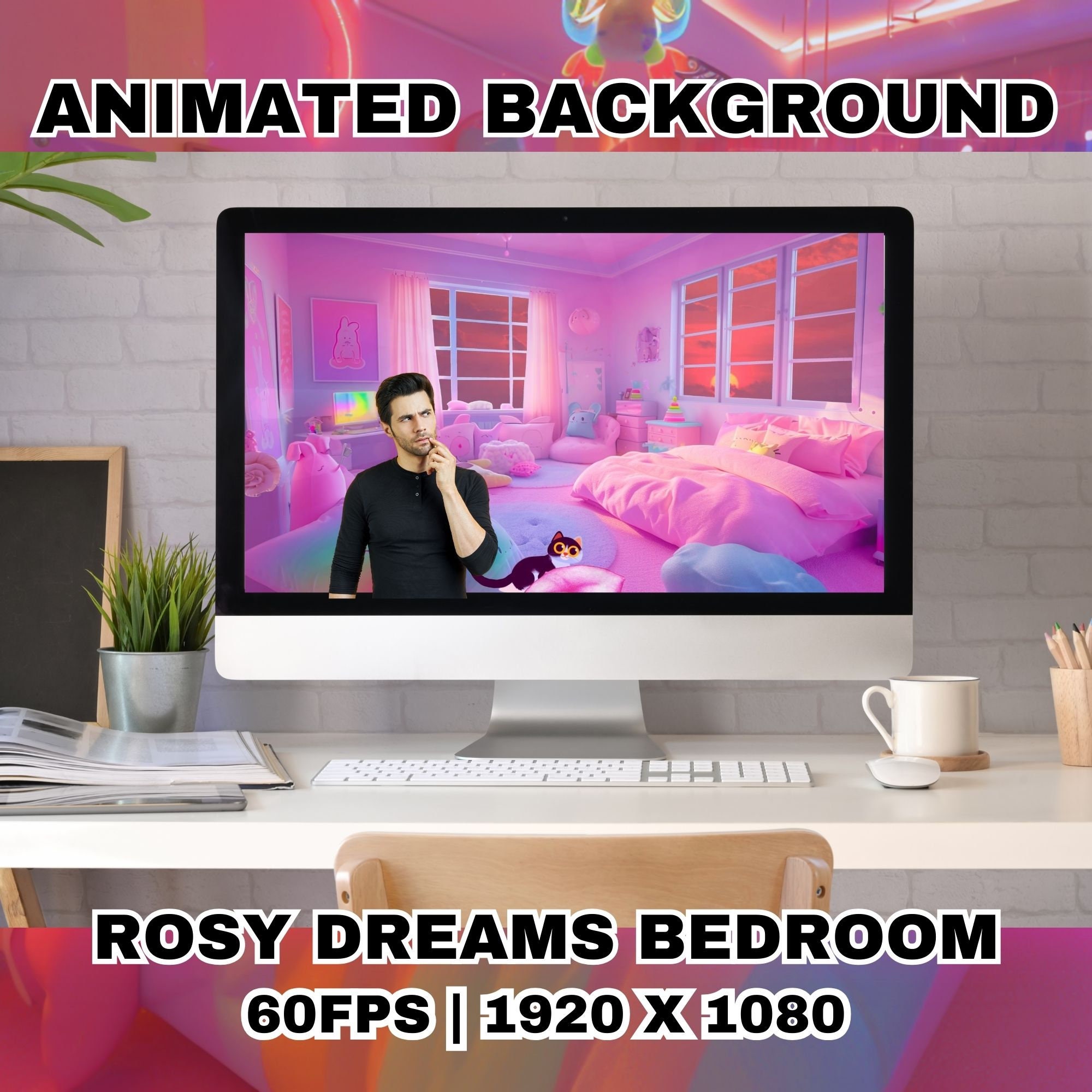 Vtuber Animated Background for Twitch, Rosy Dreams Bedroom, Pink Petals ...