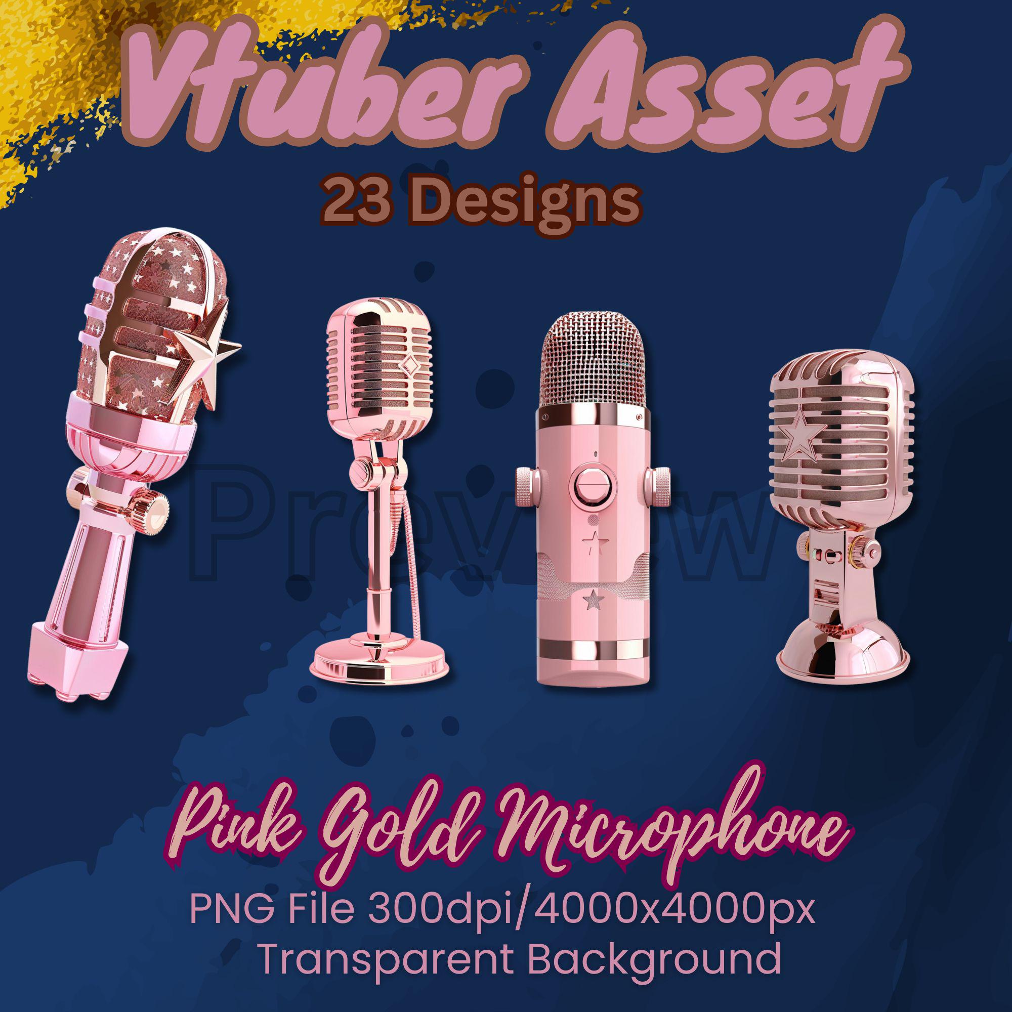 Vtuber Asset, Pink Gold Microphone Bundle, Stream Decoration, Vtuber ...