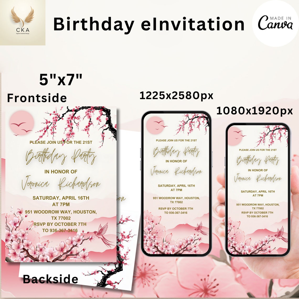 Editable Birthday Invitation Template, Cherry Blossom Japanese Style ...