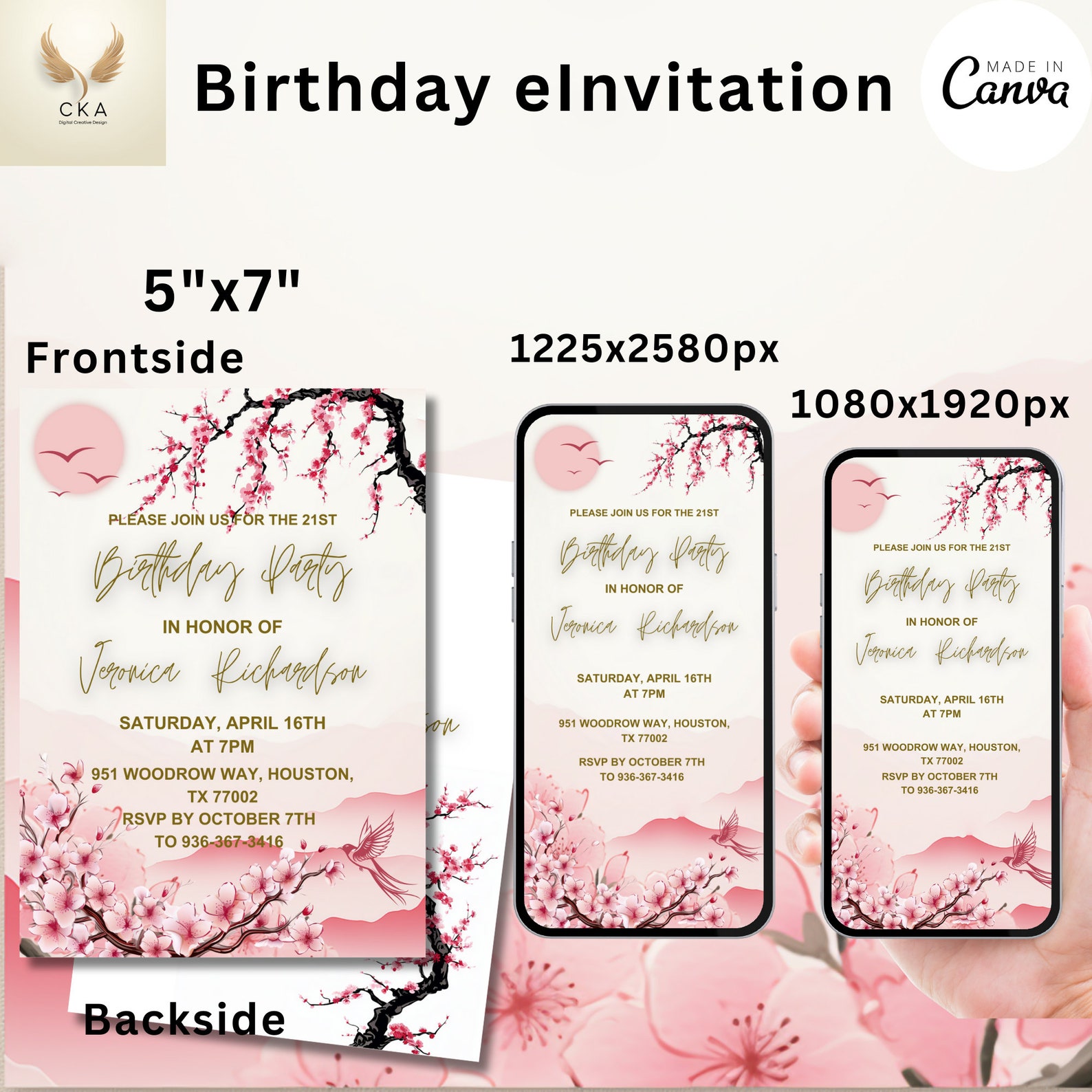 Editable Birthday Invitation Template, Cherry Blossom Japanese Style ...
