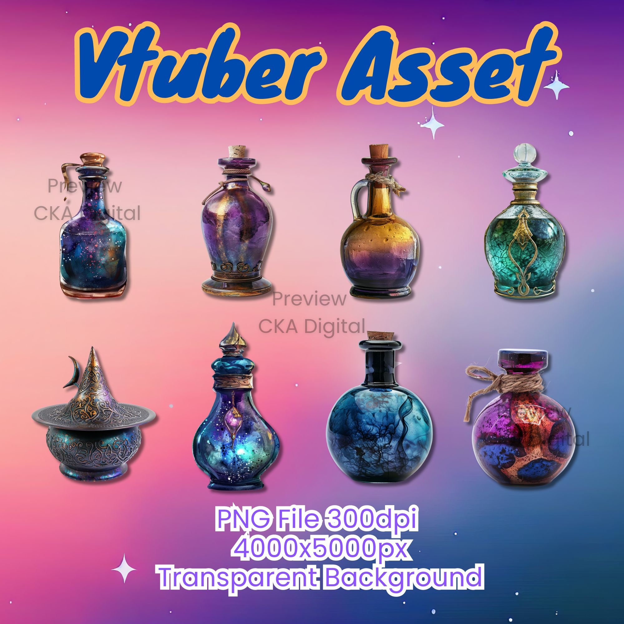 Vtuber Asset, Potion Table & Spell Bottle Designs, Stream Decoration ...