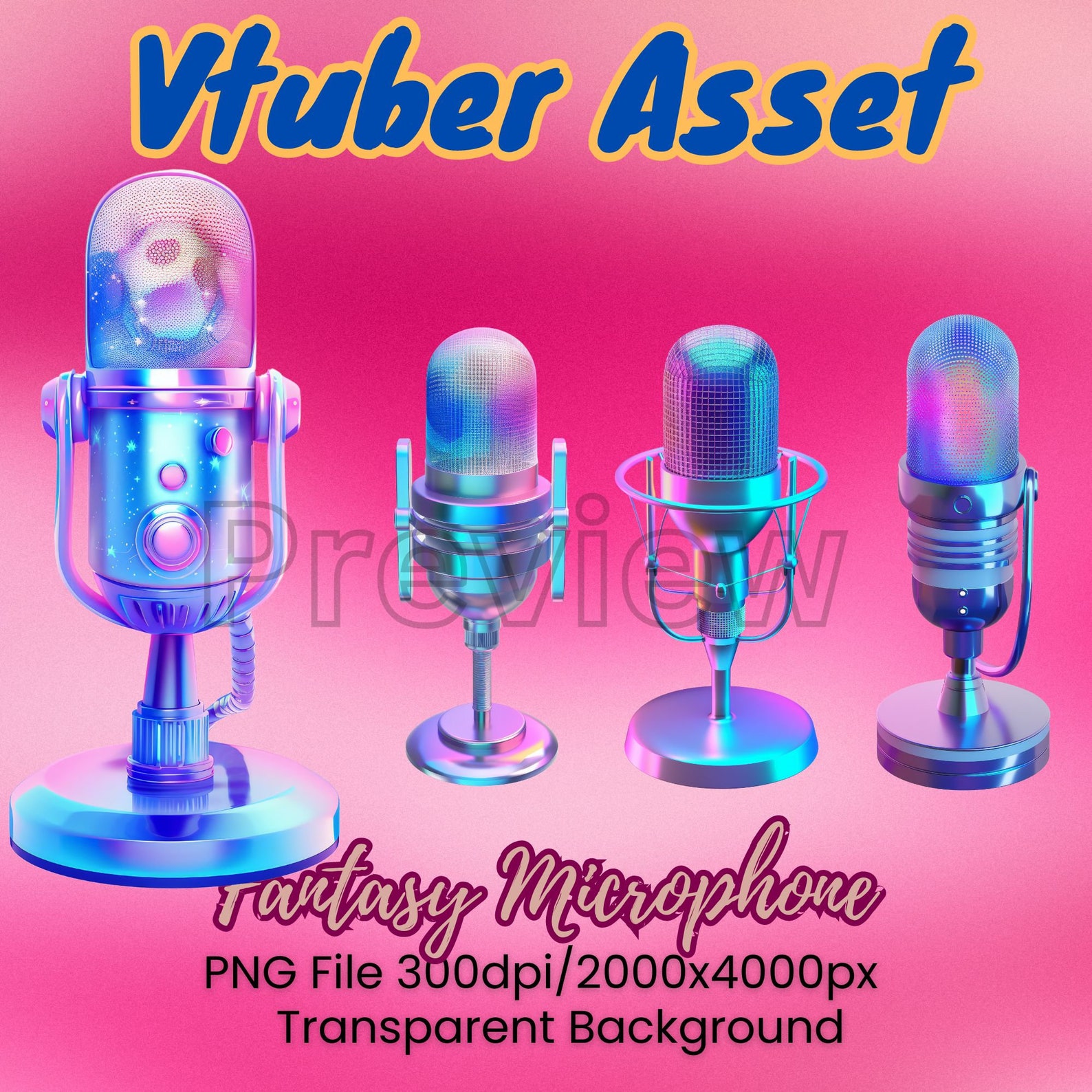 Fantasy Vtuber Microphone Bundle: Stream Decoration PNG (digital ...