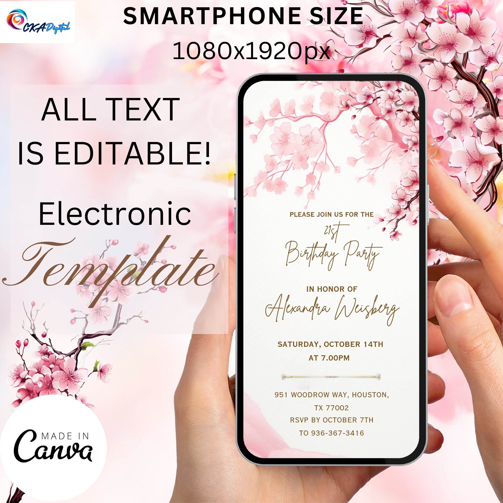 Cherry Blossom Japanese Style Birthday Invitation Template Printable ...