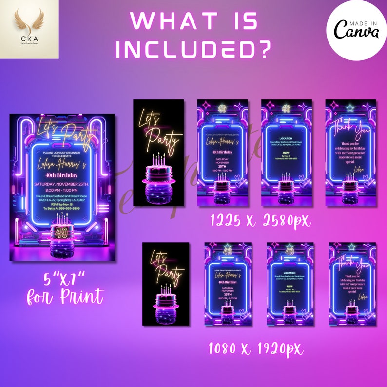 Neon Gold Light Digital Party E-invite Template, Black Neon Gold E ...