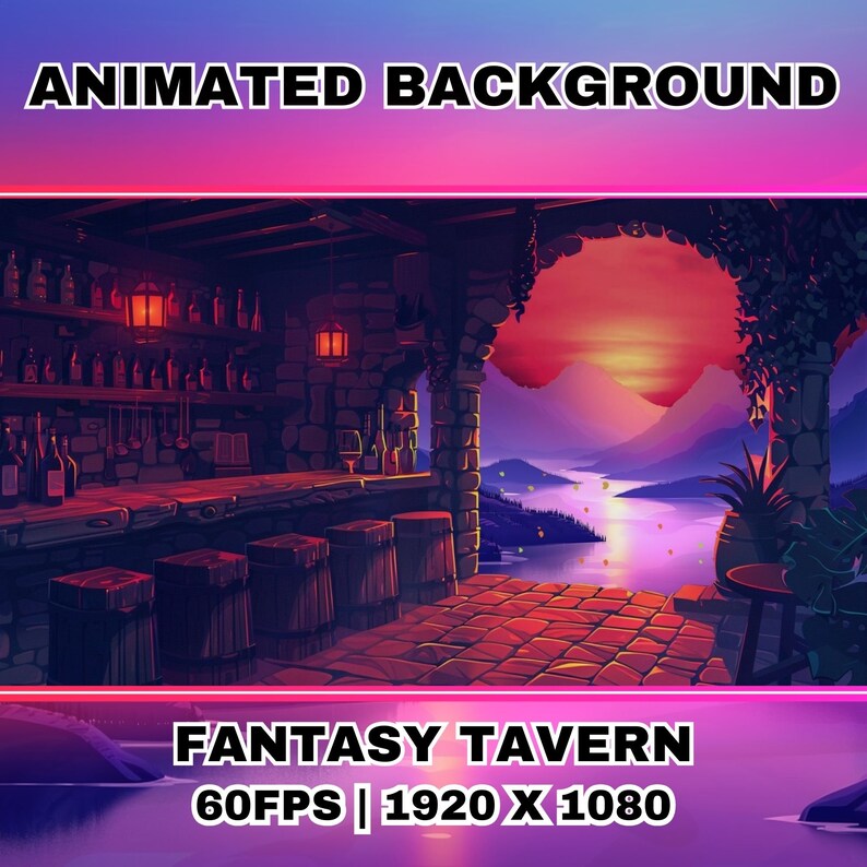 Vtuber Animated Background, Fantasy Tavern, Stunning Sunrise View Lofi ...