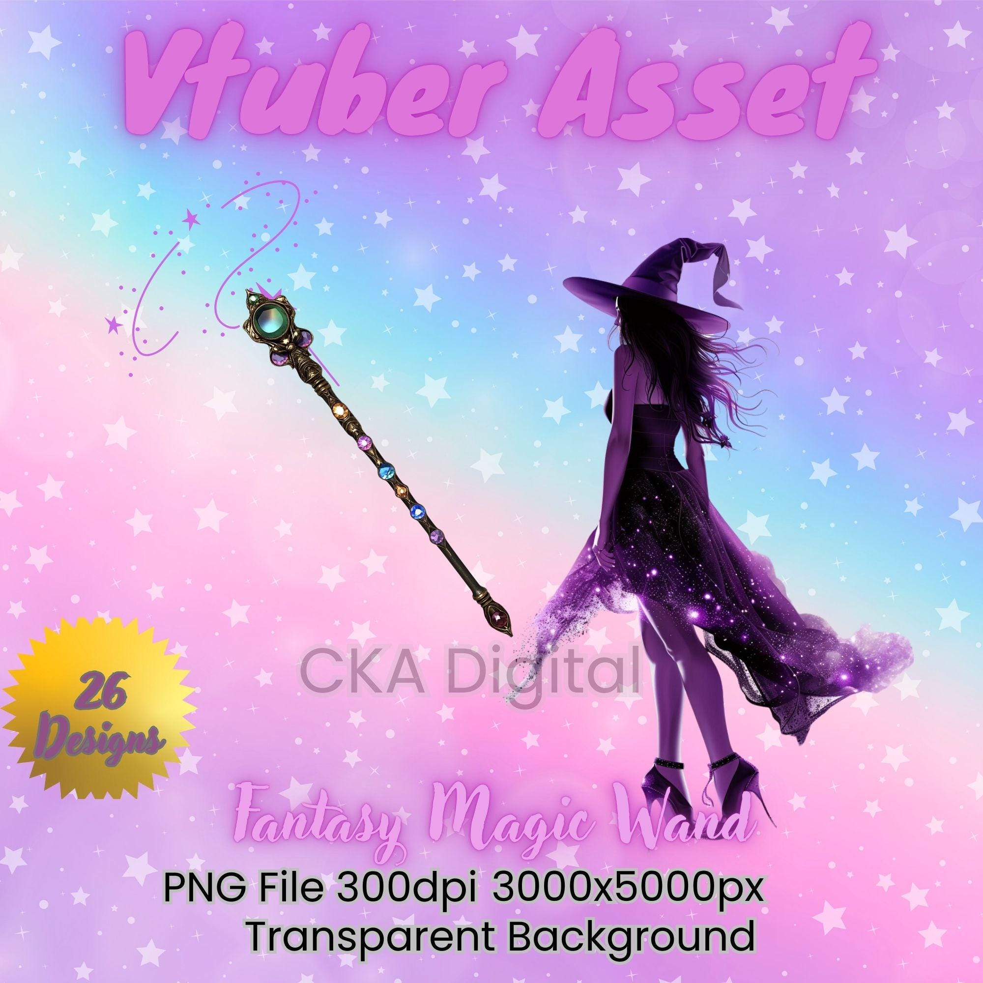 Vtuber Asset, Magical Witch Wand With Gemstones Fantasy Cosplay Prop ...