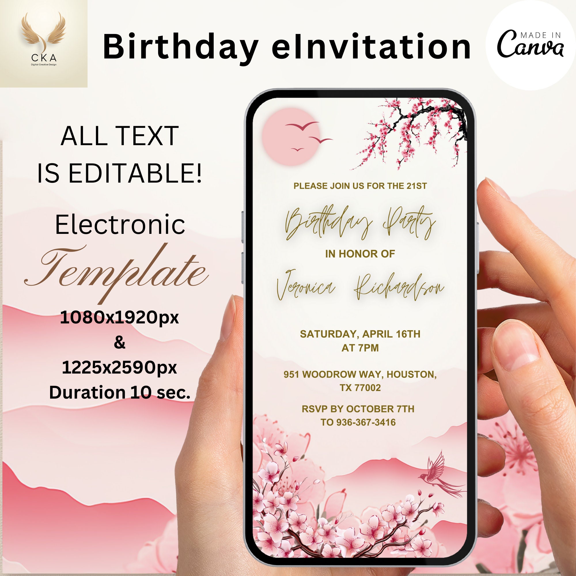 Editable Birthday Invitation Template, Cherry Blossom Japanese Style ...
