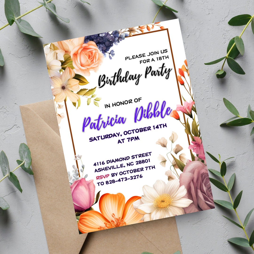 Frame Floras Style Editable Birthday Party Invitation - Etsy