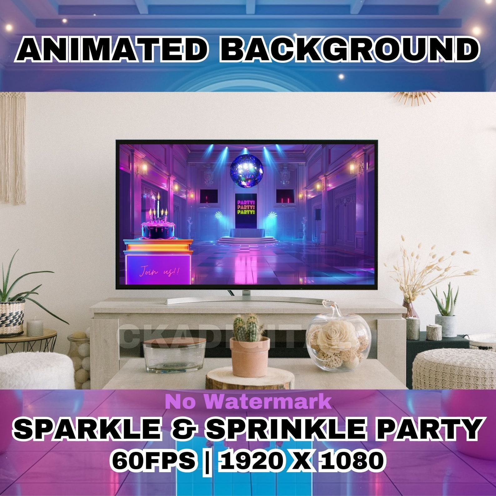 Vtuber Animated Background, Sparkle & Sprinkle Party Time, Retro 80s ...