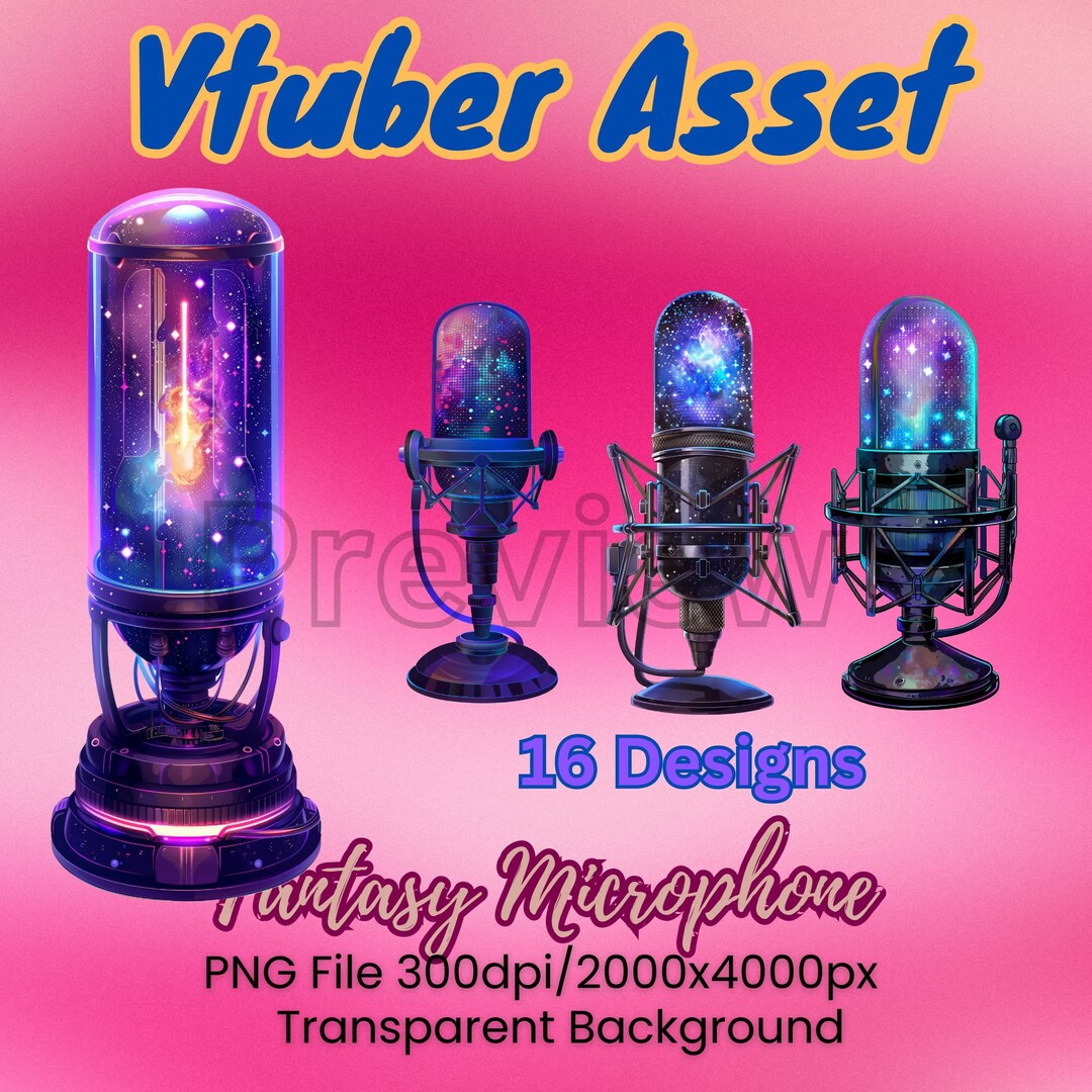 Fantasy Vtuber Microphone Bundle: Stream Decoration PNG (digital ...