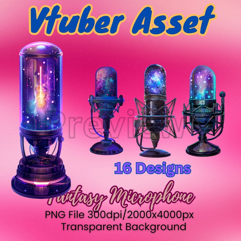Fantasy Vtuber Microphone Bundle: Stream Decoration PNG (digital ...