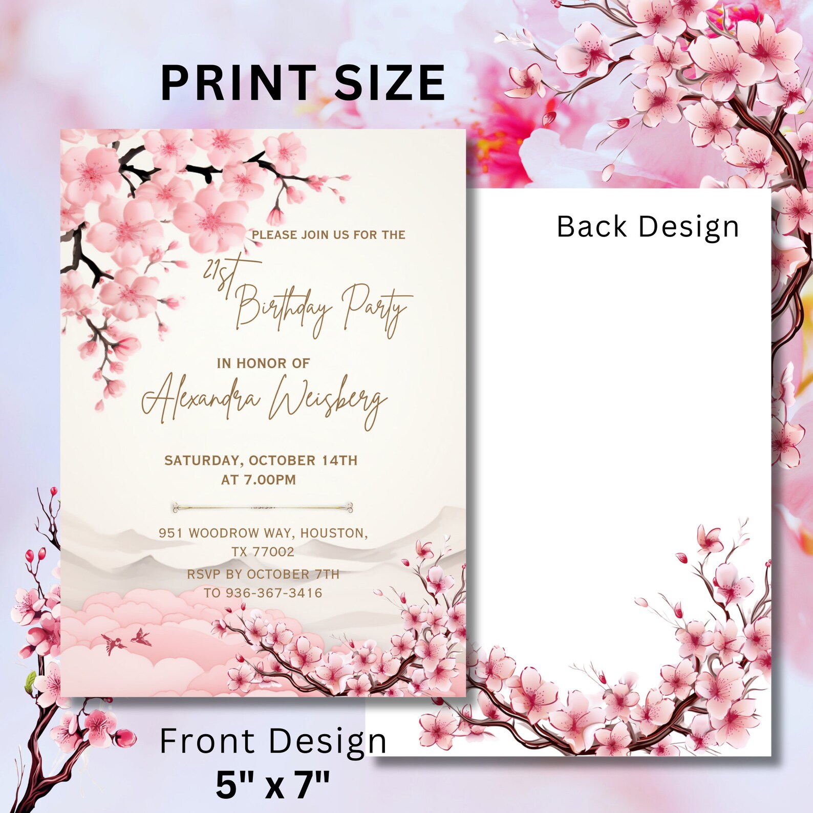 Cherry Blossom Japanese Style Birthday Invitation Template Printable ...