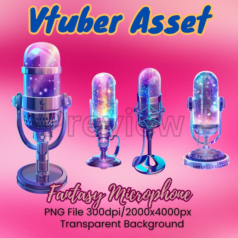 Fantasy Vtuber Microphone Bundle: Stream Decoration PNG (digital ...