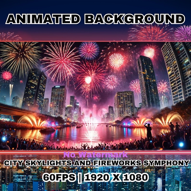 Animated Fireworks Vtuber Background, City Skyline Stream Overlay (MP4 ...
