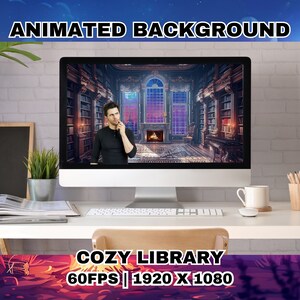 Vtuber Background Animated Virtual Background, Cozy Classic Library ...