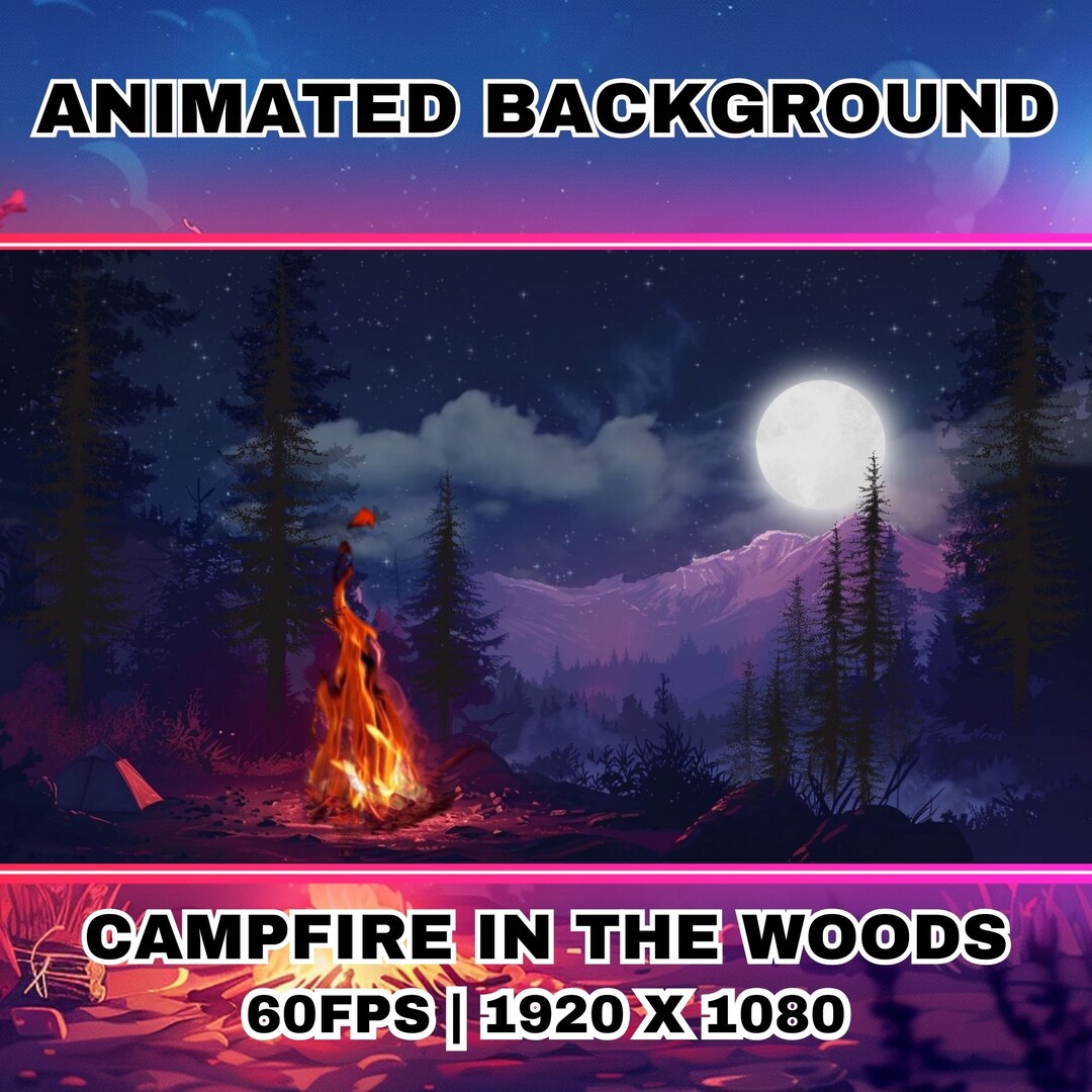 Animated Campfire Vtuber Background: Cozy Lofi Full Moon Stream Overlay ...