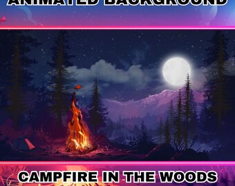 Animated Virtual Background, Bonfire in the Forest River, Full Moon, Lofi Cozy Ambience Animated ...