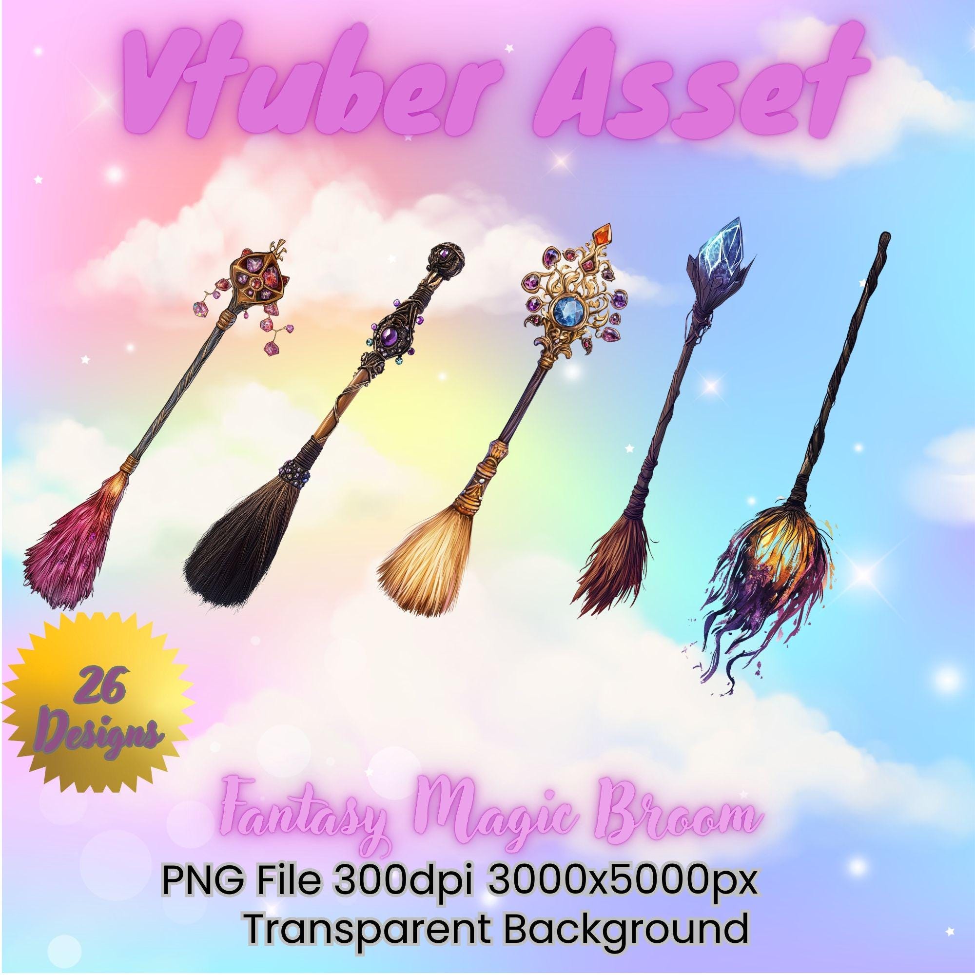 Fantasy Magic Broom Vtuber Asset Set: 26 PNG Designs (digital Download ...