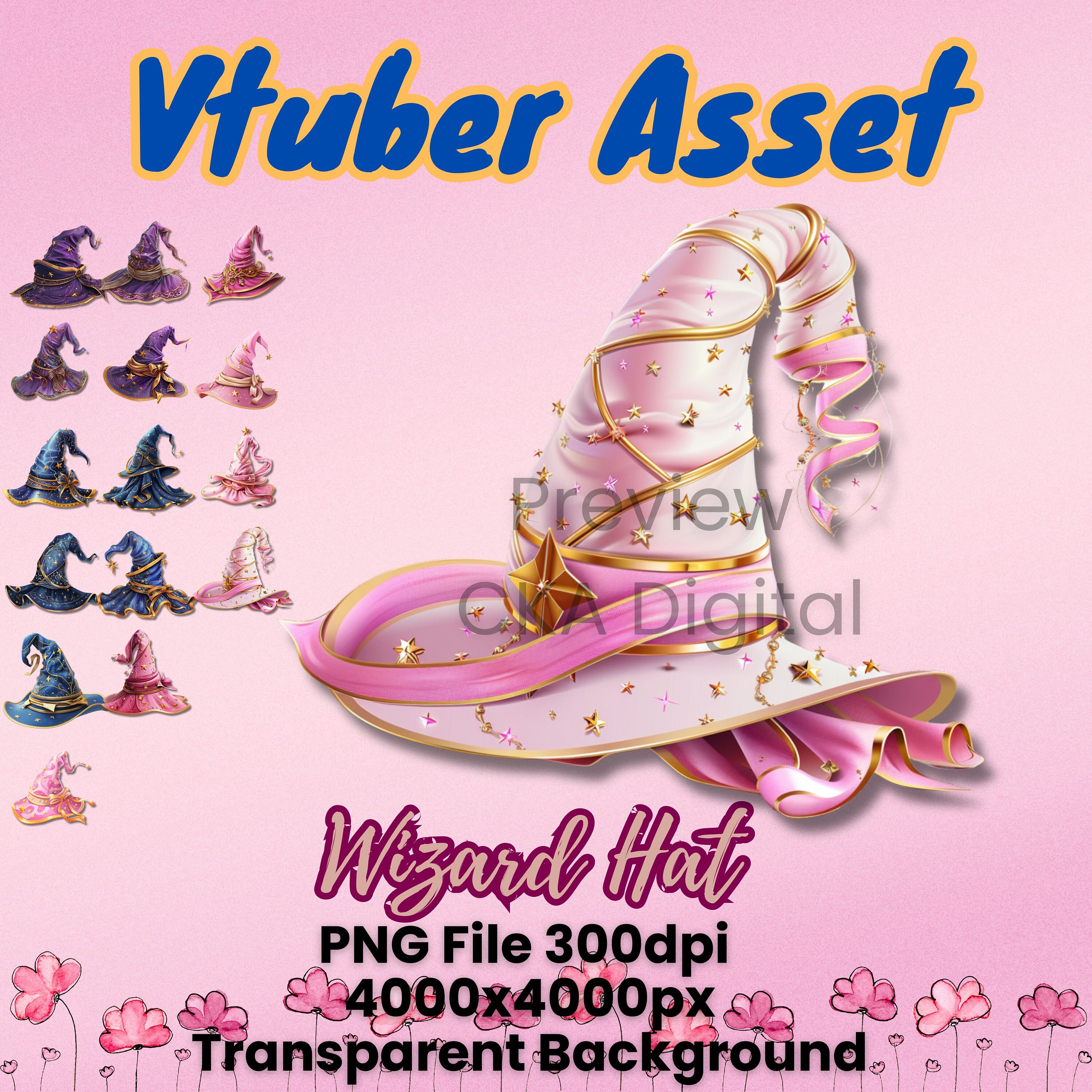Vtuber Wizard Hat Asset: Witch Stream Decoration (PNG Files, Digital ...