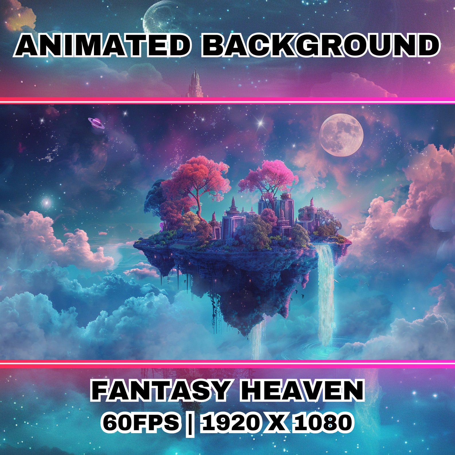 Vtuber Animated Background Fantasy Heaven, Floating Island, Waterfall ...