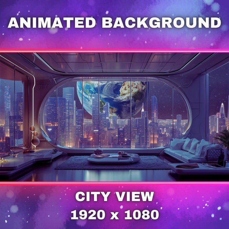 Vtuber Background Animate Background, Cozy Living Room City View ...