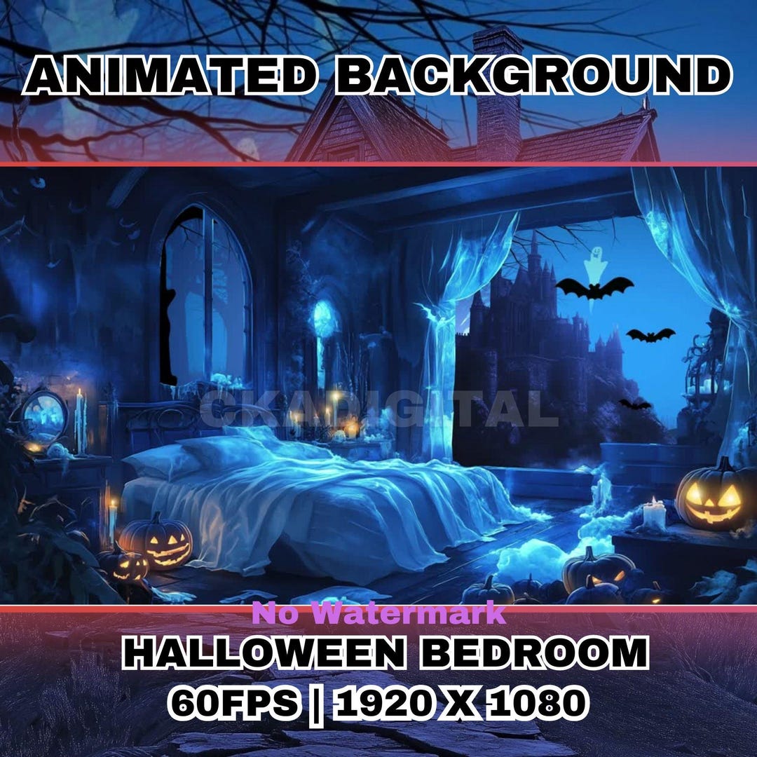Vtuber Animated Background, Halloween Bedroom Vtuber Background ...
