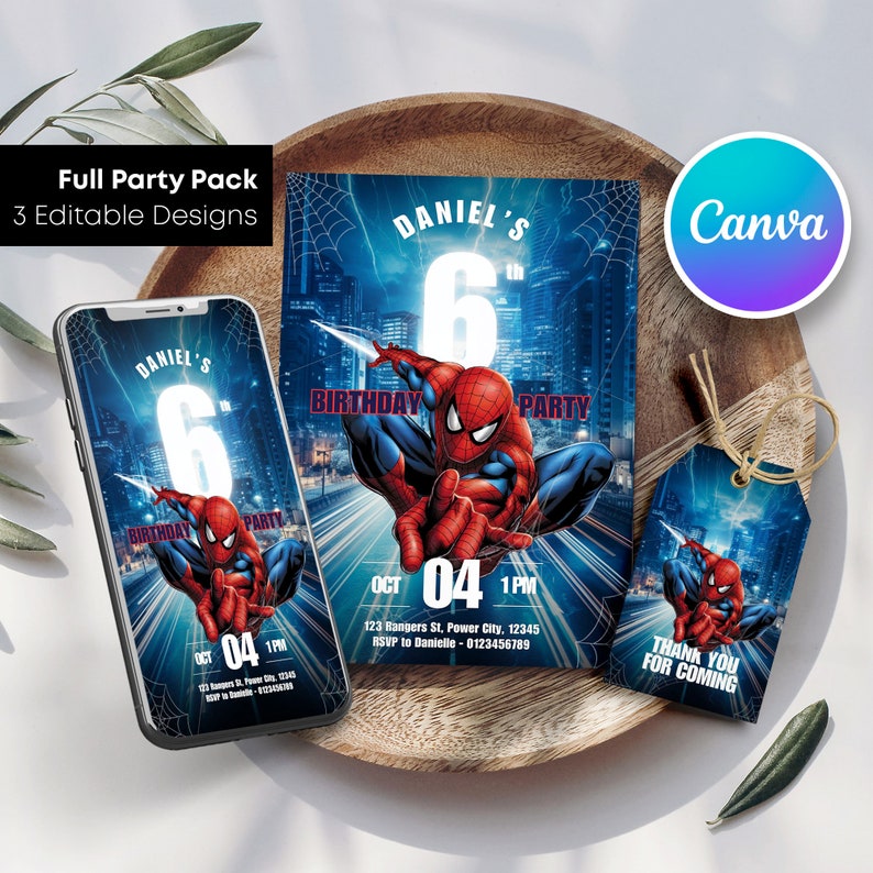 Editable Spidey Birthday Invitation Spider-man Party Digital Invitation ...