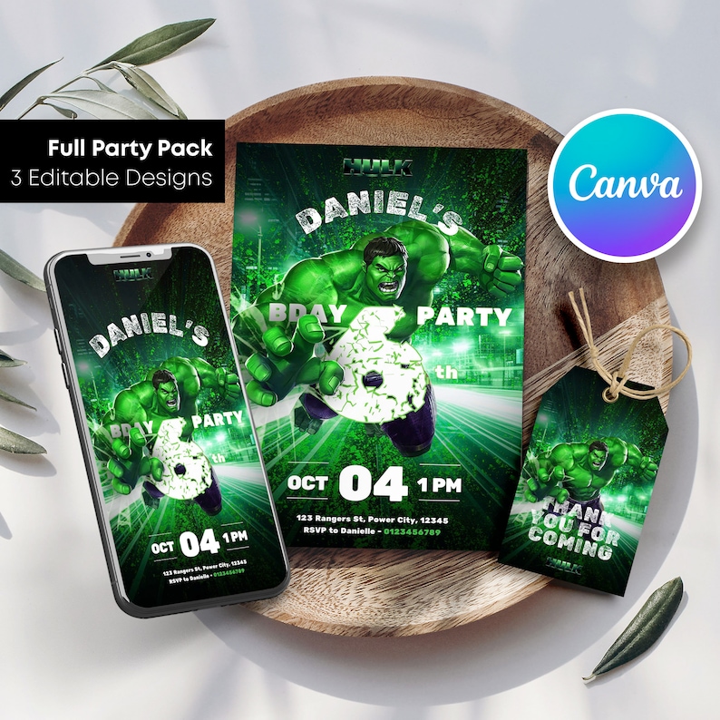 Editable Hulk Birthday Invitation Hulk Smash Party Digital - Etsy