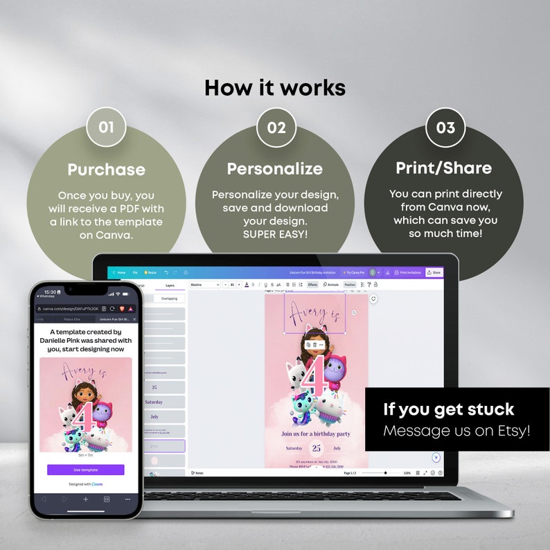 Editable Gabby-dollhouse Birthday Invitation Gabby's Kids Birthday ...