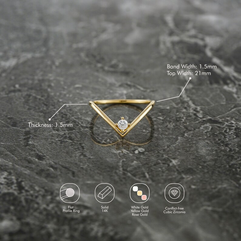 V Shaped Diamond Ring, Curved Stacking Engagement Ring, Delicate ...