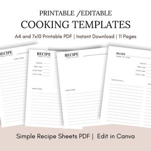 Printable Recipe Sheets PDF: Minimalist Cooking Templates (7x10 Inch ...