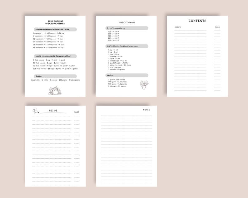 Printable Recipe Sheets PDF: Minimalist Cooking Templates (7x10 Inch ...