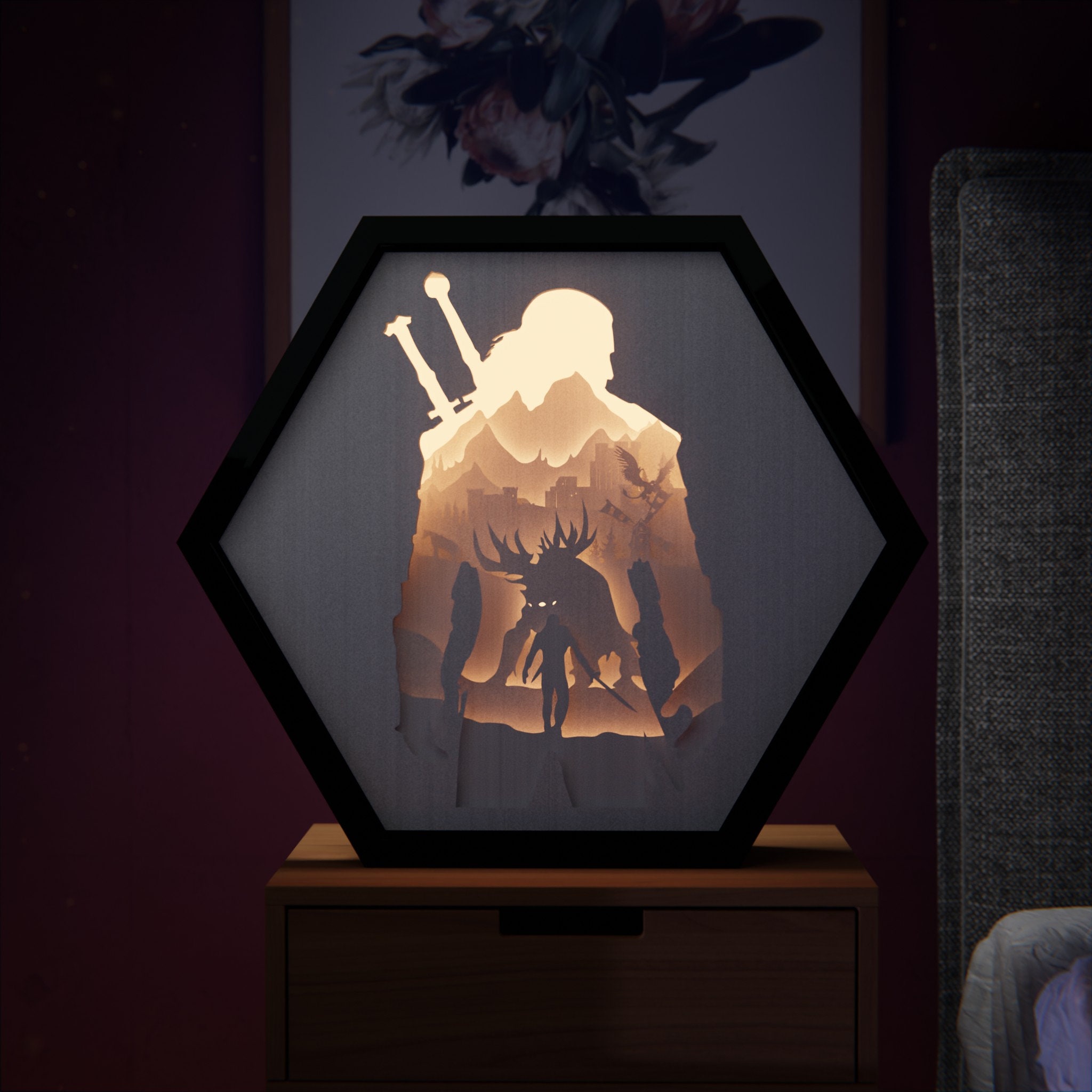 Handmade Witcher LED Light Box: Witcher World Scenes Gaming Room, Wall ...