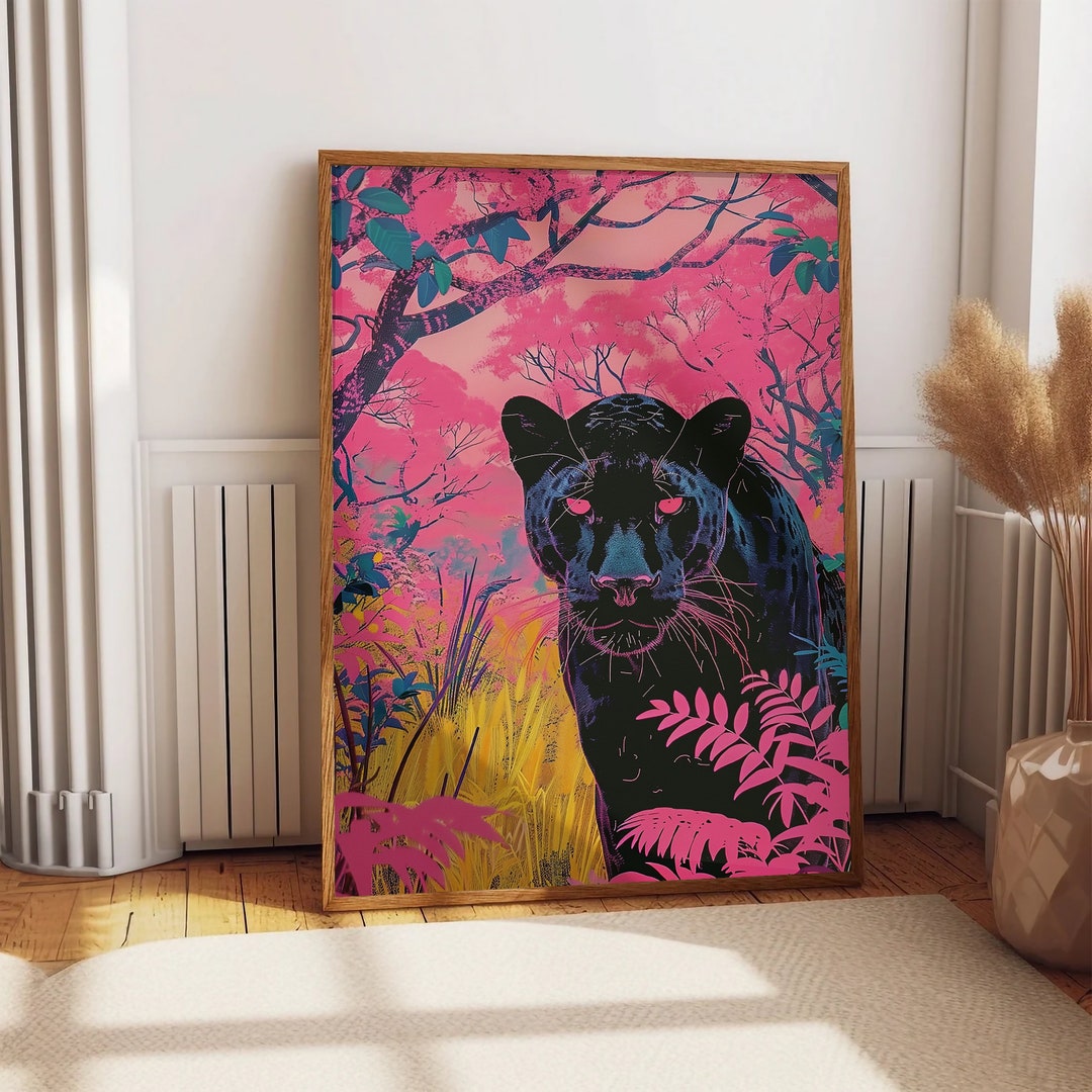 Panther Poster Print | Pink Animal Wall Art, Eclectic Home Décor ...