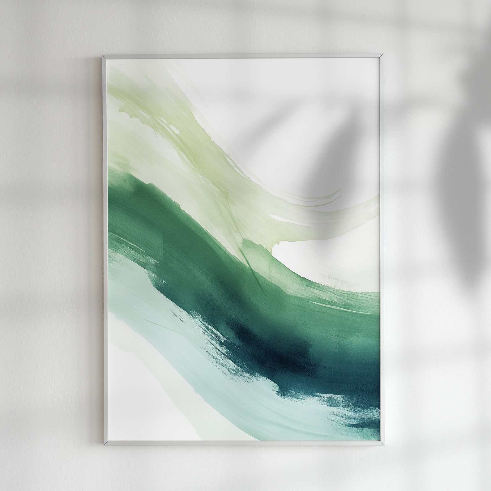 Green Shades Brush Stroke Art Print, Bright Abstract Poster in Green ...