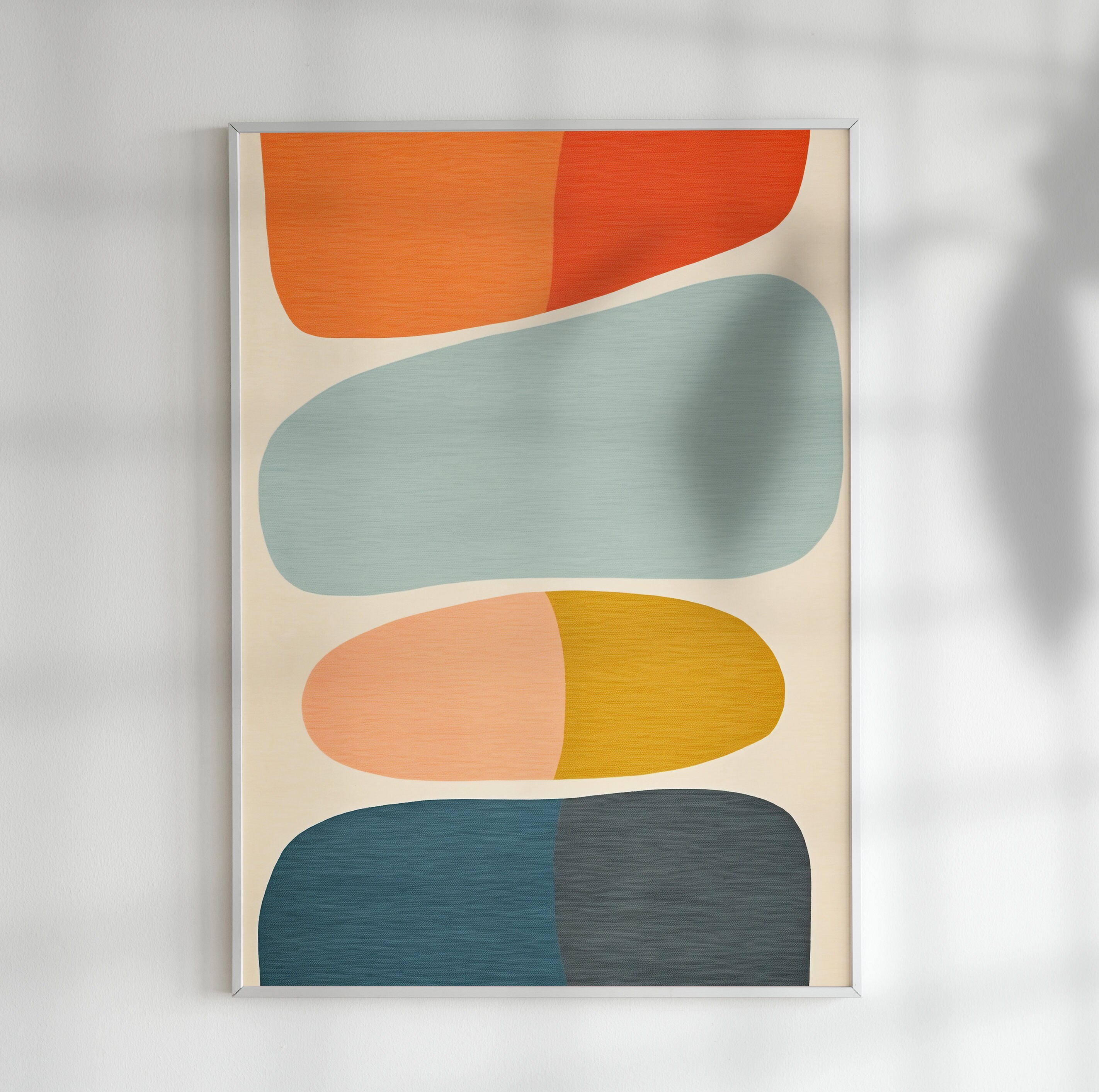 Warm Colors Mid-century Poster, Yellow Orange Blue Stone Print, Boho ...