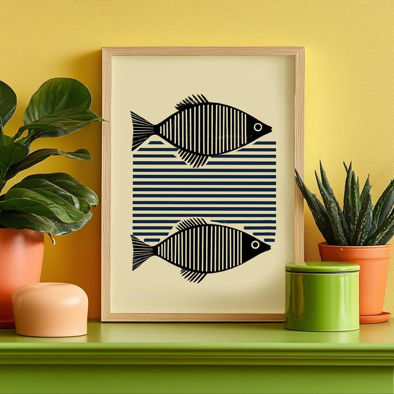 Retro Fish Wall Art Print, Sea Life Illustration Print, Vintage Food ...