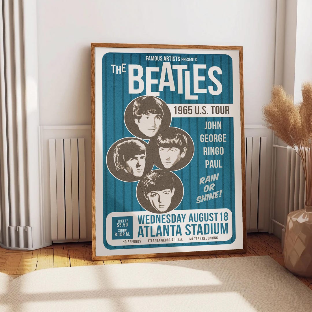 Beatles Blue Concert Poster Wall Art, Rock Music Print, Retro Live ...