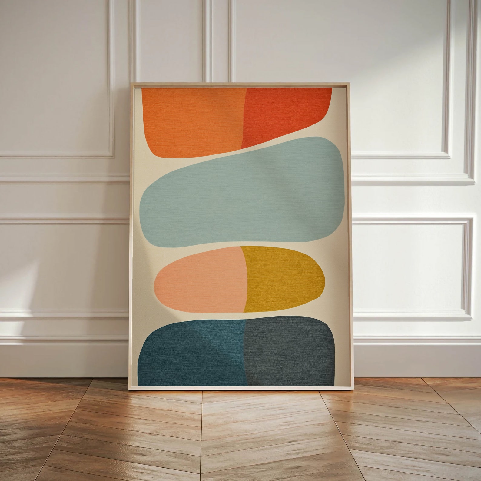 Warm Colors Mid-century Poster, Yellow Orange Blue Stone Print, Boho ...