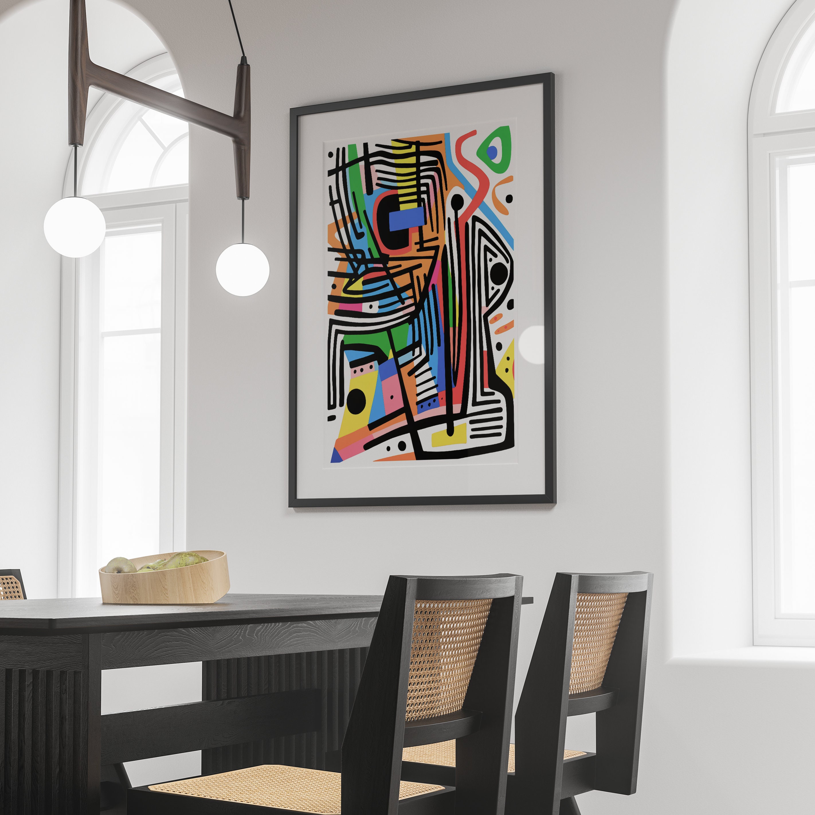 Multicolour Vibrant Abstract Art Print, Psychedelic Bold Lines Puzzling ...