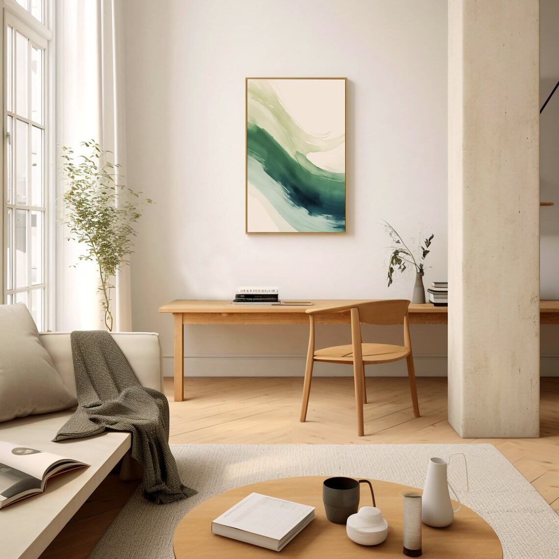 Green Shades Brush Stroke Art Print, Bright Abstract Poster in Green ...