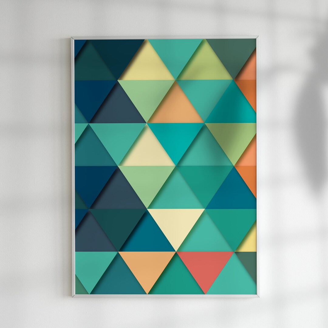 Cartel de composición de triángulos de colores, impresión de arte de ...