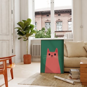 Funny Cat Meme Posters, Pink Cat Print Nursery Wall Art, Minimalist ...