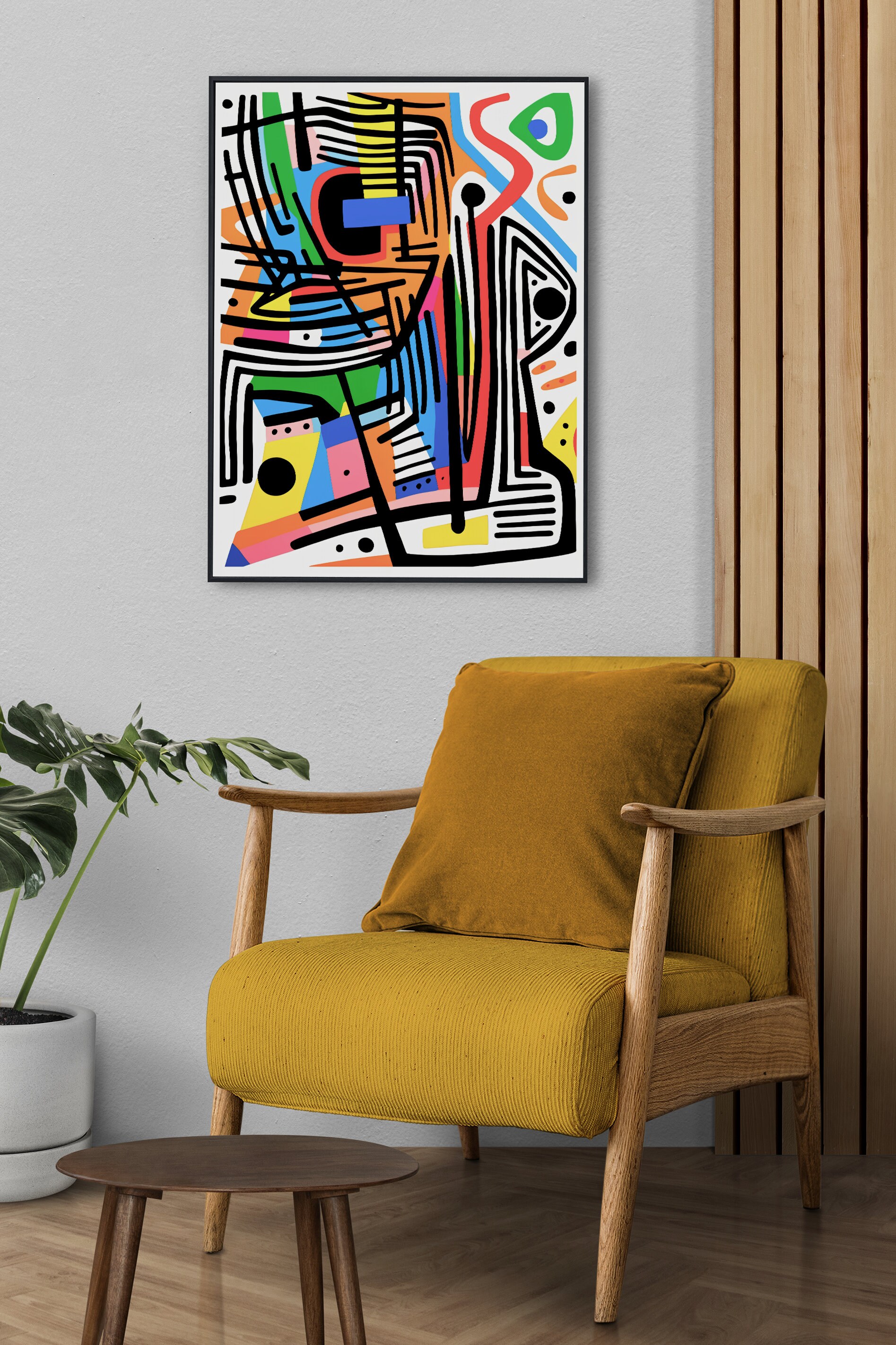 Multicolour Vibrant Abstract Art Print, Psychedelic Bold Lines Puzzling ...
