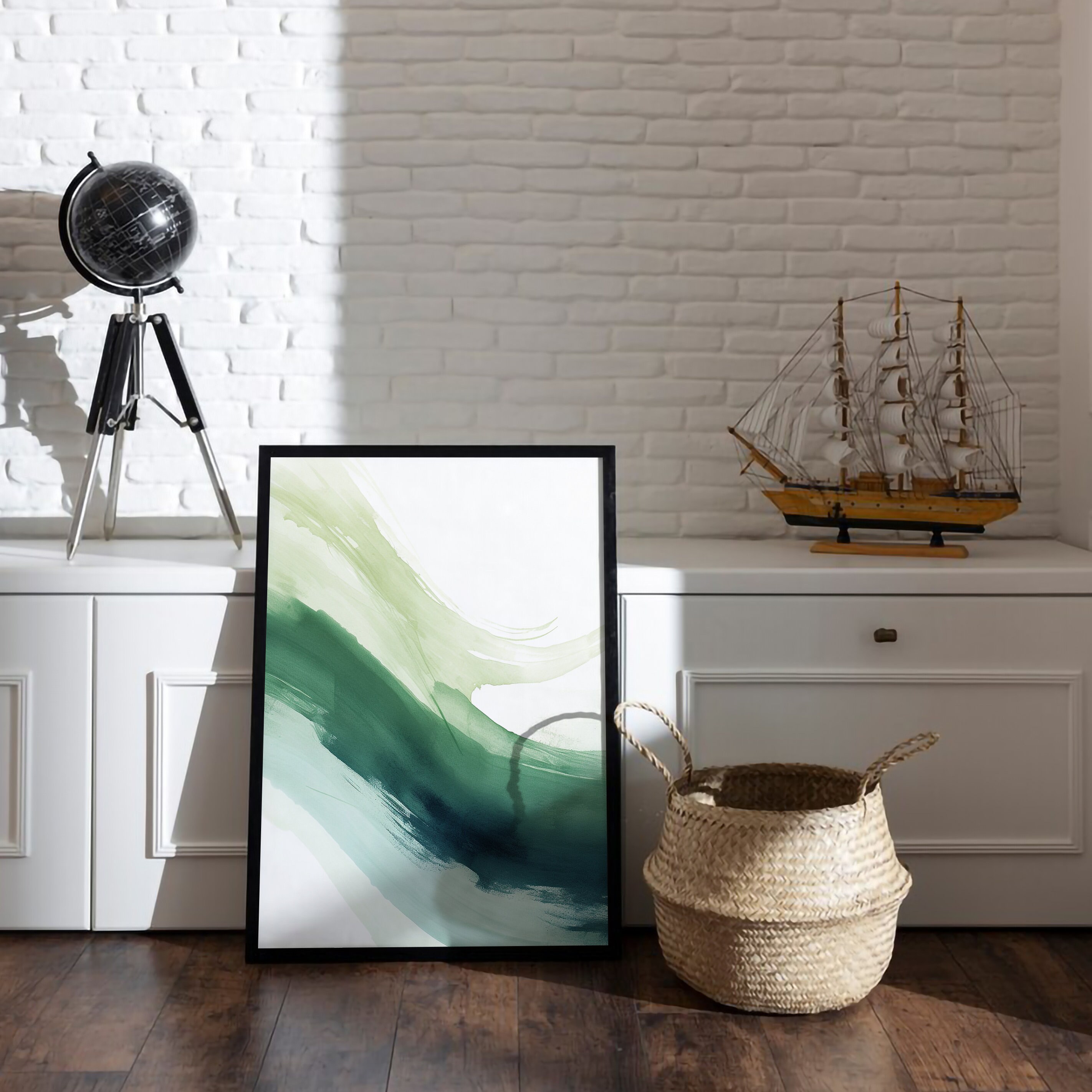 Green Shades Brush Stroke Art Print, Bright Abstract Poster in Green ...