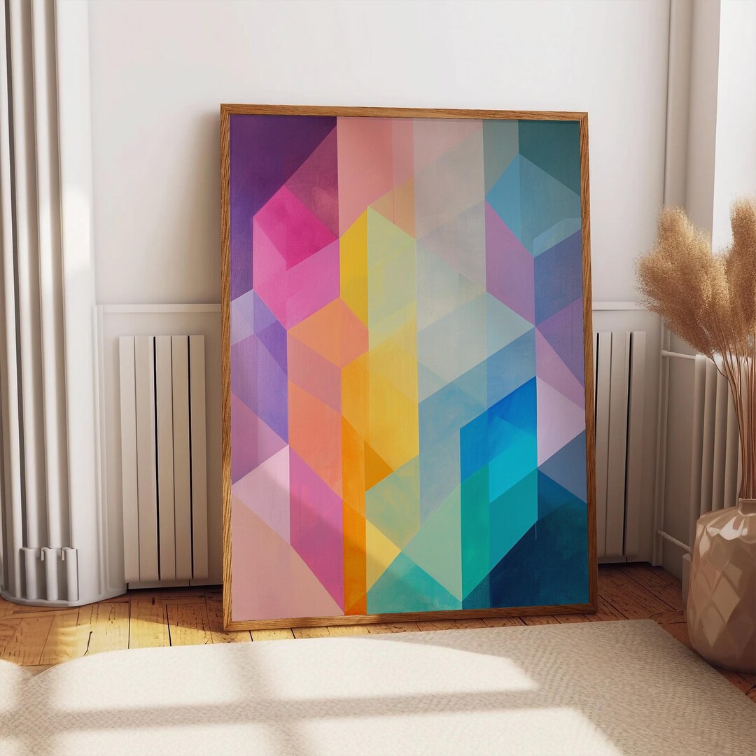 Multi-colored Abstract Art Print, Colorful Geometric Lines Contemporary ...