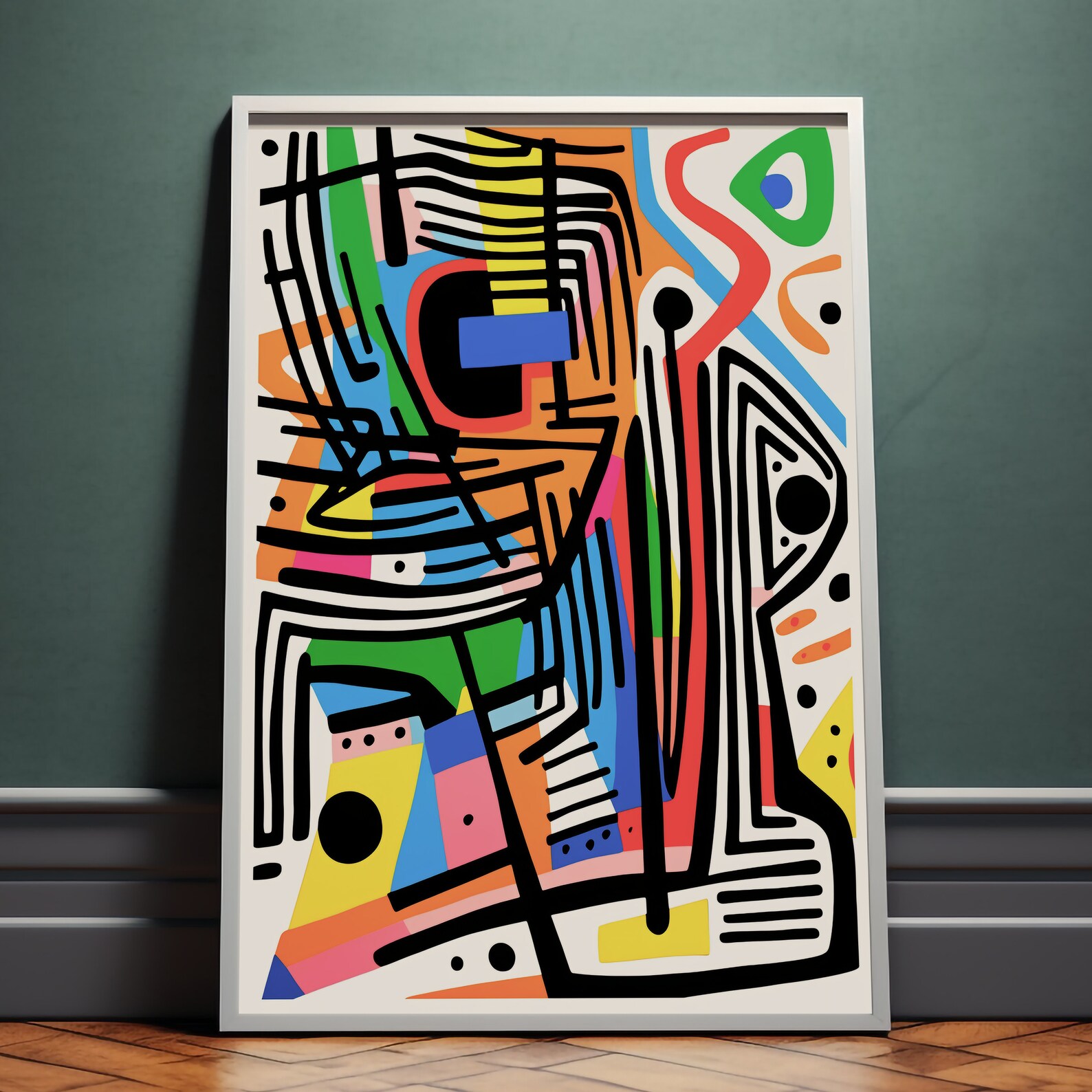 Multicolour Vibrant Abstract Art Print, Psychedelic Bold Lines Puzzling ...