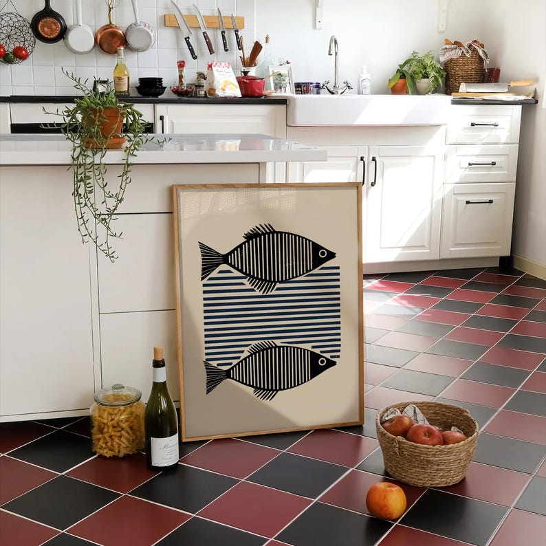 Retro Fish Wall Art Print, Sea Life Illustration Print, Vintage Food ...