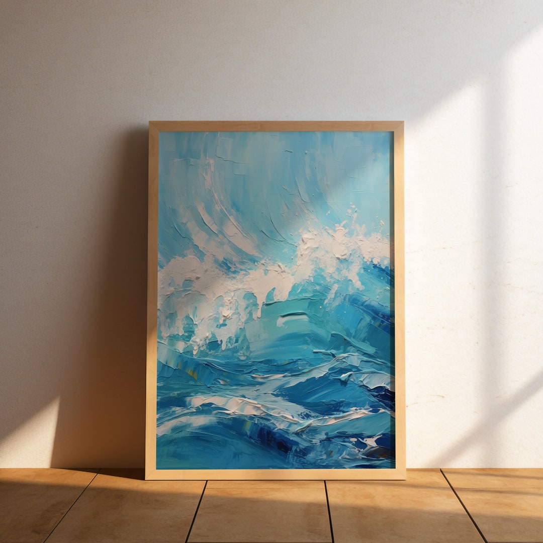 Blue Waves Brush Stroke Wall Art Print, Sea Waves Abstract Wall Decor ...