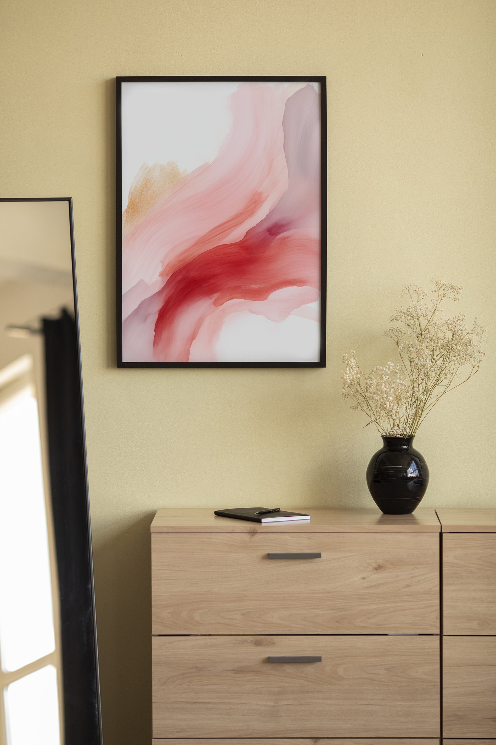 Pink Brush Stroke Abstract Print, Light Color Elegant Art Wall, Vibrant ...